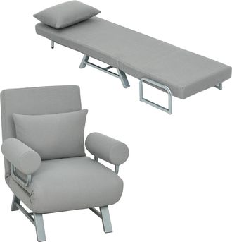 HOMCOM 3-in-1 Schlafsessel, Schlafsofa mit Bettfunktion, Zierkissen, klappbarer Relaxsessel mit Verstellbarer R&uuml;ckenlehne, Armlehne, Liegestuhl in Leinenopti