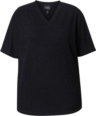 Ulla Popken T-Shirt T-Shirt Glitter Boxy V-Ausschnitt Halbarm