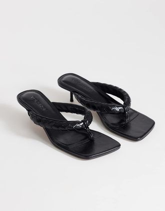 Topshop Emily - Sandales tress&eacute;es &agrave; entre-doigts et talon aiguille mi-haut - Noir