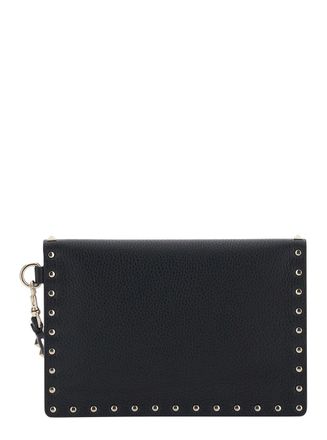 Valentino Garavani Womens Leather Envelope Clutch Black Calf Bags