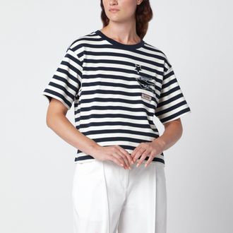 Max Mara Wei&szlig;/marineblau gestreiftes T-Shirt aus Baumwolle