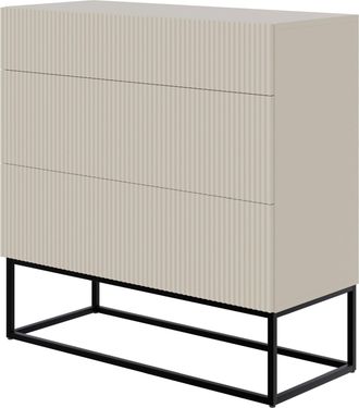 Selsey Kommode Schrank Aufbewahrungsschrank 90 cm Mit 3 Schubladen Graubeige Schwarze Beine Veldio