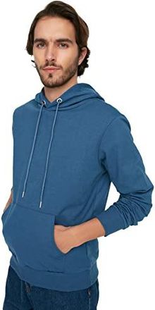 Trendyol Indigo Male Regular Fit Hooded Kangaroo Pockets Long Sleeve Sweat-Shirt Capuche, Homme