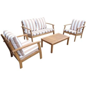 Sweeek Sweeek - Salon de jardin en bois 4 places - Ushua&iuml;a - Canap&eacute;, fauteuils et table basse en acacia, design Bois / Beige