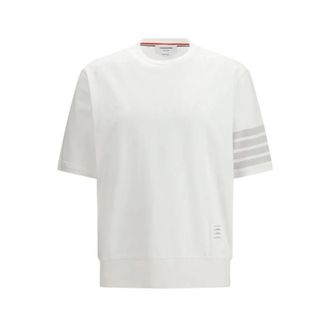 Thom Browne Homme, Tops, Blanc, Taille: M T-shirt en jersey de coton &agrave; 4 barres