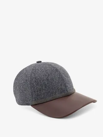 Brunello Cucinelli Womens Wool Hat With Monili Detail Grey Virgin