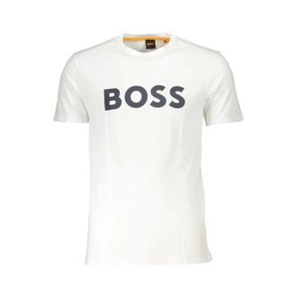 HUGO BOSS Homme, Tops, Blanc, Taille: S T-shirt Blanc en Coton avec Logo