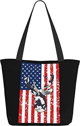 AOOEDM Cerf drapeau am&eacute;ricain chasse sac &agrave; provisions pour dames 13x11x7in.Le cadeau parfait pour la Saint-Valentin.Cest de la Saint-Valentin pour maman, fil