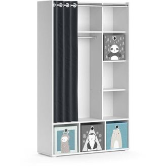 Vicco Armoire pour enfants Luigi, Blanc, 105.8 x 178.1 cm avec bo&icirc;tes pliantes (grises) Vicco
