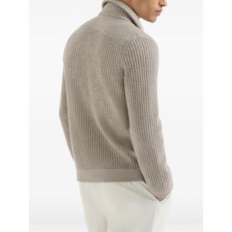 Brunello Cucinelli Cashmere Shirt-Collar Cardigan - Beige