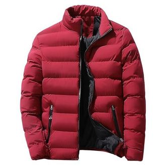 Generic Vestes &eacute;paisses et isol&eacute;es &agrave; col montant pour homme, avec fermeture &eacute;clair, manteau matelass&eacute; dhiver pour homme, Rouge, 3XL