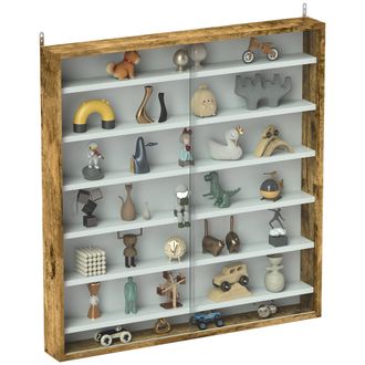 HOMCOM Vitrine f&uuml;r Wand-Vitrinen, 80 x 9,5 x 83 cm, mit 6 h&ouml;henverstellbaren Einlegeb&ouml;den und 2 Schiebet&uuml;ren aus Glas, f&uuml;r Sammlung von Figuren und Miniatura
