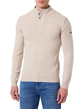 Armor Lux Pull col Camionneur en Lambswool Over, Sandstone chin&eacute;/Dark Storm, S Homme