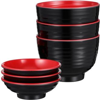 DOITOOL Lot de 3 bols en porcelaine imitation avec couvercle pour soupe miso et ramen r&eacute;sistant &agrave; la chaleur facile &agrave; nettoyer 3,8 pouces