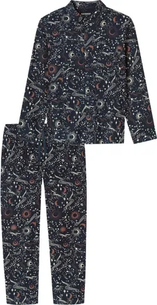 Schiesser Herren Schlafanzug lang mit Knopfleiste Flanell-Nightwear Set Pyjamaset, Nachtblau_183170, 52