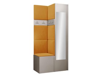 Mirjan24 Garderoben-Set Monati XXV, Kleiderschrank mit Spiegel, Schuhschrank, 2X Kleiderhakenbrett, Gepolstertes Paneel/Wandpaneel, 4 Doppelhaken, Flurgarderob