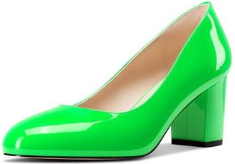 Castamere Femmes Mi Bloc Chunky Talon Heel Fermé Rond Bout Classique Escarpins Slip-on Dress Décontracté Chaussures 6.5 CM Heels Vert 38 EU