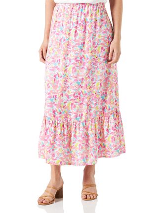 Mama Licious Damen Mlcasey Wo Midi Skirt Hw A., Begonia Pink/Aop:flower Aop, L