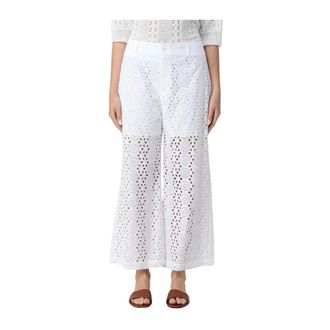 Liu Jo Femme, Pantalons, Blanc, Taille: 36 FR Eyelet Lace Wide Leg Pants