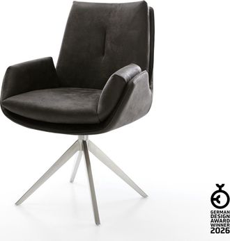 DELIFE Drehstuhl Clea-Flex Mikrofaser Anthrazit Vintage Kreuzgestell breit Edelstahl 360&deg; drehbar Wippfunktion, Esszimmerst&uuml;hle