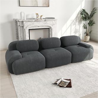 Generic L-f&ouml;rmiges modulares Cordsofa, modulares Ecksofa, Dreisitzer-Sofa, rahmenloses Sofa, ergonomisch, hochelastisch 32D gepolstert, for Wohnzimmer(Gris,3S