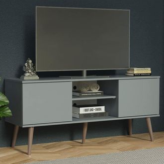 Madesa TV Schrank mit 2 T&uuml;ren und 2 Regale f&uuml;r TV bis zu 55 Zoll, f&uuml;r Wohnzimmer, 136 x 40 x 60 cm, aus Holz - Grau