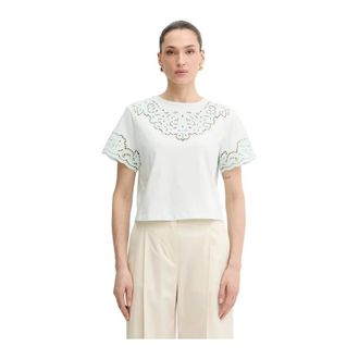 Twinset Femme, Blouses et Chemises, Bleu, Taille: 36 FR T-shirt en jersey avec broderie Richelieu