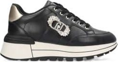 Liu Jo Baskets Femme en Cuir avec D&eacute;tail Logo Bijou Amazing 41 BF5043PX026, Noir dor&eacute;., 35 EU