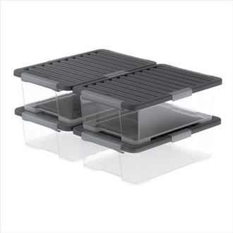 Rotho CORE Pro, Aufbewahrungsboxen 30 l, 4er Set, integrierte Dichtung im Deckel sch&uuml;tzt vor Staub & Feuchtigkeit, verschlie&szlig;bare Griffe, lebensmittelecht, 