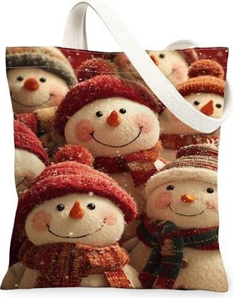 Generic Sacs fourre-tout en toile avec motif bonhomme de neige, motif bonhomme de neige, r&eacute;utilisables, confortables, l&eacute;gers et lavables, bandouli&egrave;re F, blanc