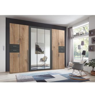 Wimex home24 Drehtürenschrank 316cm Schwarz/Braun/Graphit/Eiche Dekor