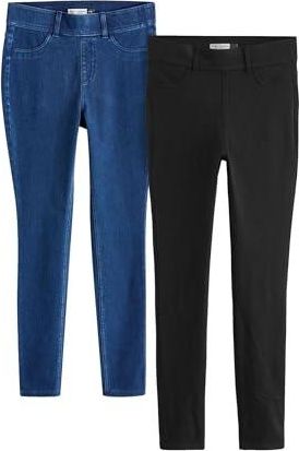 Next Femme Legging Long en Jean Jersey, Lot de 2 Noir/Bleu 44