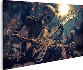 Islandburner Bild auf Leinwand Skelett spielt Gitarre im Mondschein Bilder Wandbilder Poster