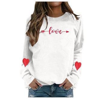 Generic Chemise de Saint-Valentin 2026 pour femmes, T-shirts d&eacute;contract&eacute;s &agrave; manches longues en forme de coeur, hauts pour amoureux, blanc, XXL