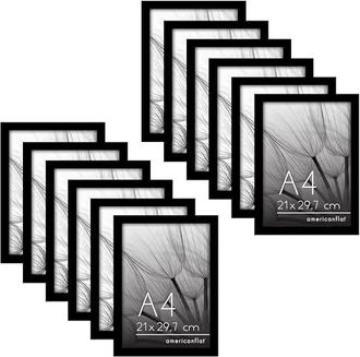 Americanflat Bilderrahmen A4 aus MDF-Holz und poliertem Plexi-Scheibe - Collage Bilderrahmen Set (12er Pack) - inkl. St&auml;nder und integrierter Aufh&auml;ngung f&uuml;r Hoch- 