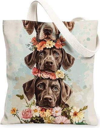 Generic Sac fourre-tout en toile &agrave; poil court allemand pour le shopping 33 x 38 cm, sac d&eacute;picerie r&eacute;utilisable &agrave; motif floral amusant pour femme, peinture de 