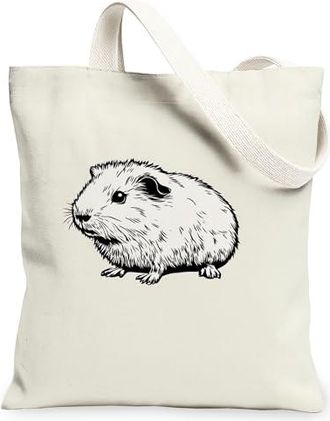 Generic Sacs fourre-tout en toile motif cochons dInde, r&eacute;utilisables, style printanier, vintage, l&eacute;ger, lavable, blanc, 13x15 Inch