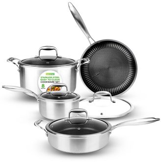 Nutrichef NutriChef Edelstahl Kochgeschirr Set 8-teilig - Triply T&ouml;pfe und Pfannen induktionsgeeignet Wabenstruktur, Kratzfest & Antihaft, Bratpfanne, Kochtopf,