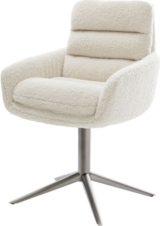 DELIFE Esszimmerstuhl Abelia-Flex mit Armlehnen Fu&szlig;kreuz Graphit Teddystoff Beige 360&deg; drehbar Wippfunktion