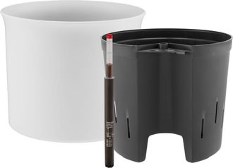 Leni Atlas Blumentopf mit Kulturtopf & Gie&szlig;anzeige Hydrokultur-Set | &Uuml;bertopf &Oslash; 24,5 cm H&ouml;he 20 cm Wei&szlig; Kunststoff matt | Pflanztopf f&uuml;r Hydrokultur