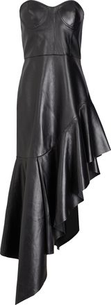 8 by YOOX LEATHER BUSTIER MIDI DRESS