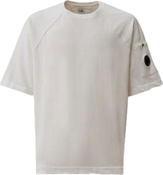 C.P. Company C.p. Company, Homme, Tops, Blanc, Taille: S Light Fleece Short Sleeve SweaT-shirt