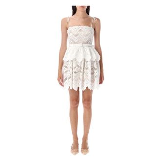 Self Portrait Femme, Robes, Blanc, Taille: 34 FR Robe Mini Broderie Blanche Sorties &Eacute;t&eacute;