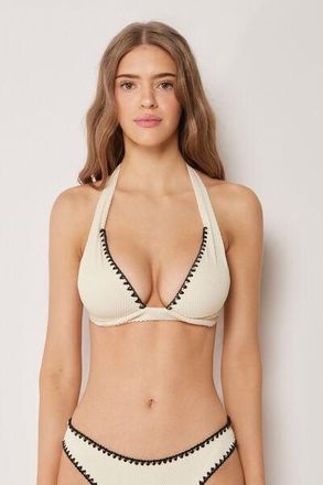 Calzedonia Triangel-bikinioberteil Mit Wattierung Bicolor Embroidery Wei&szlig;