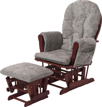 Mendler Relaxsessel HWC-C76, Schaukelstuhl Schwingstuhl mit Hocker Stoff Chenille (465g/m²) Öko-Tex - hellgrau, Gestell dunkel