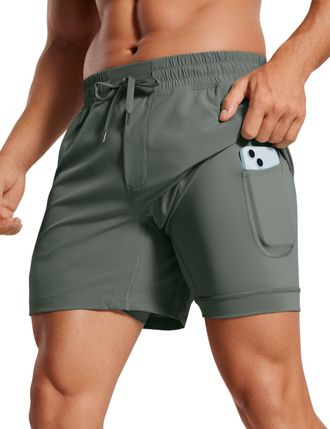 CRZ YOGA Herren Workout Shorts Schnelltrocknend Laufshorts Sporthose Trainingsshorts Kurze Hosen mit Taschen - 13cm Grauer Salbei XL