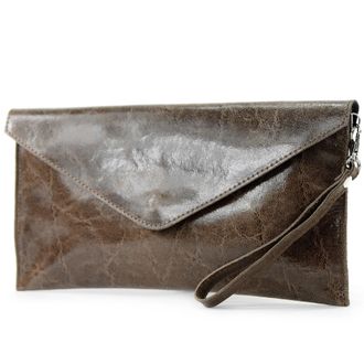 modamoda.de T106G - ital Clutch Unterarmtasche Glattleder, Farbe:Terrabraun