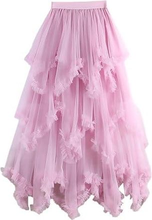 Generic Jupe en tulle longue bouffante pour femme - Costume de carnaval des ann&eacute;es 50 - Jupe en maille avec costume &eacute;lastique - Robe de carnaval - Robe de f&eacute;e
