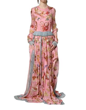 Dolce & Gabbana Womens Light Pink Bread Print Pleated Maxi Dress Silk