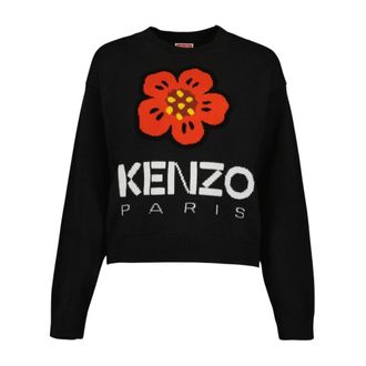 Kenzo Femme, Pulls, Noir, Taille: 42 FR Pull en maille &agrave; manches longues et col rond Fleur Boke